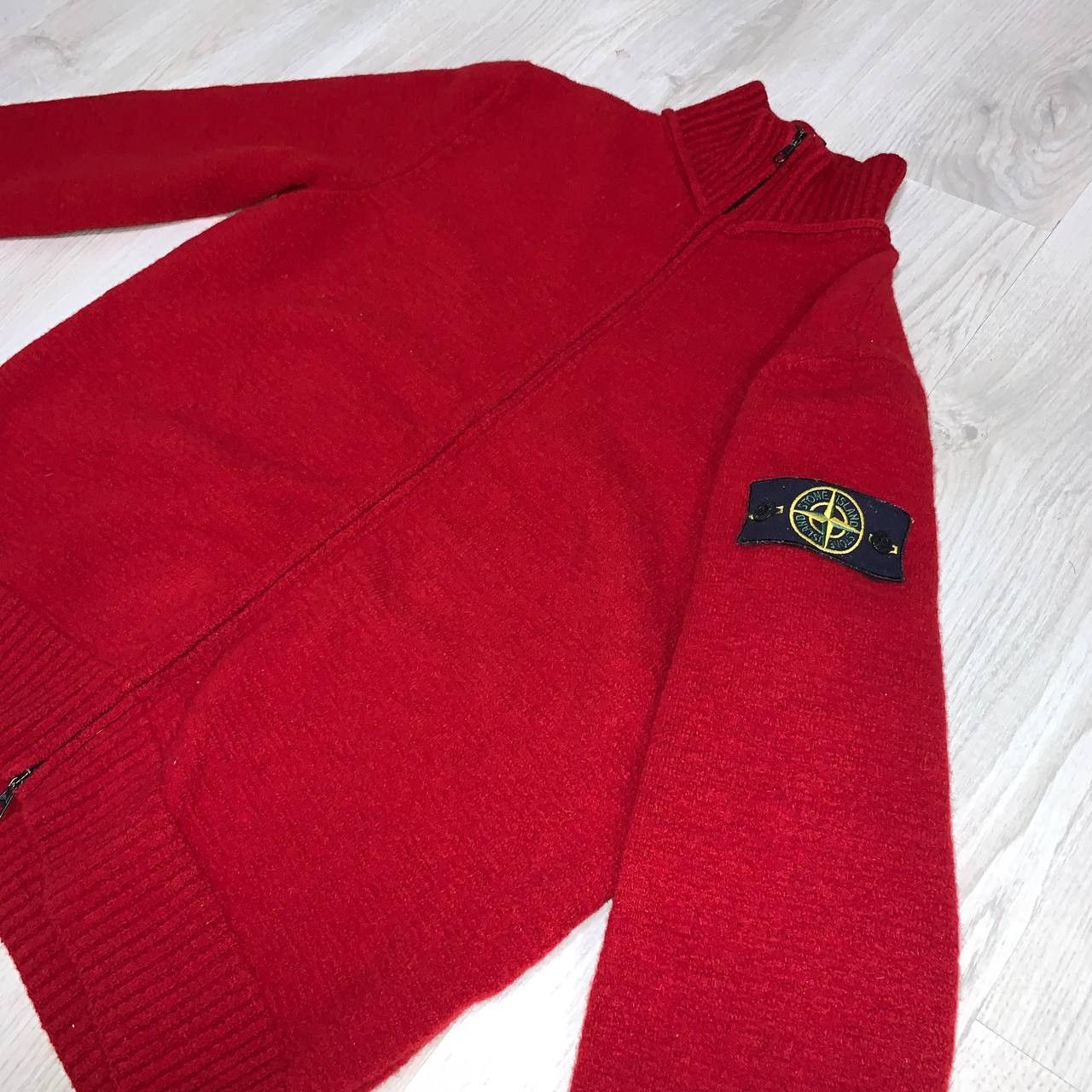 Stone Island Stone island vintage zip sweater red collar | Grailed