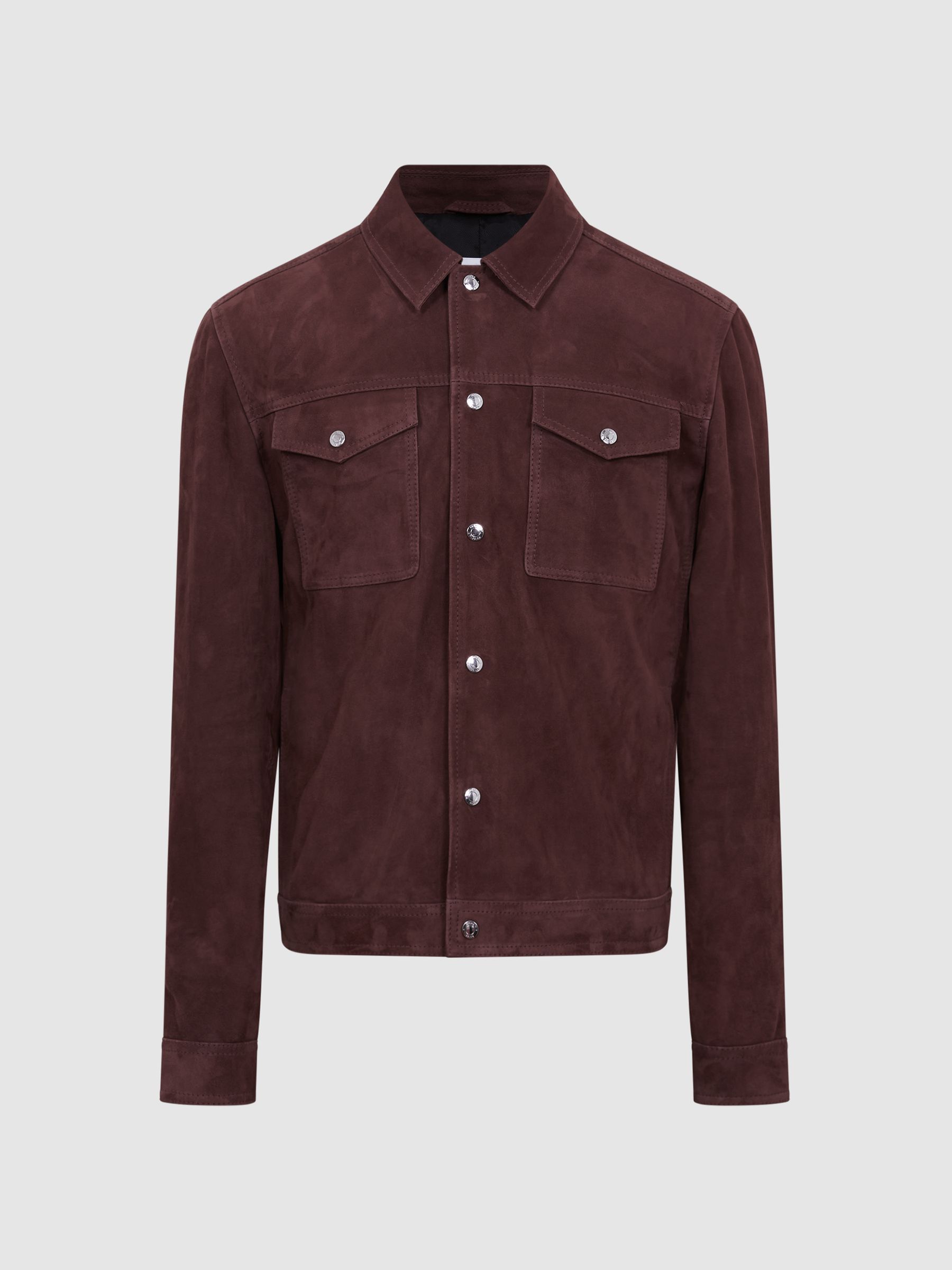 Reiss Reiss Jagger Suede Trucker Jacket Bordeaux Leather | Grailed