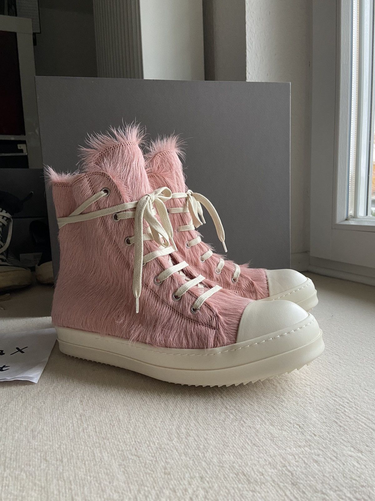 Rick Owens NEW | FW22 STROBE RUNWAY DIRTY PINK RAMONES PONY HAIR FUR 45 ...