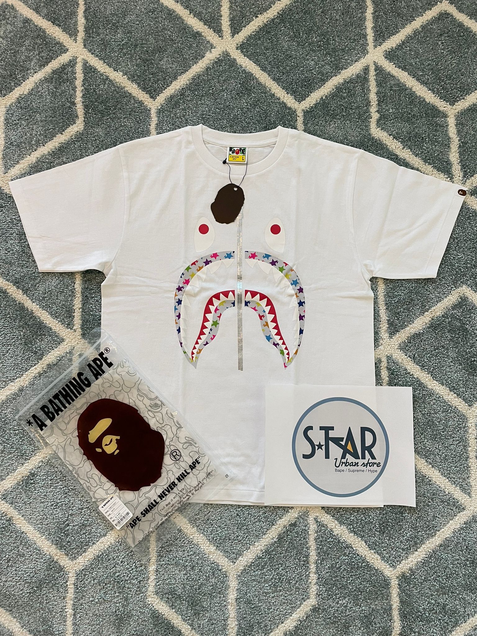 Bape Bape Sta Pattern shark tee | Grailed
