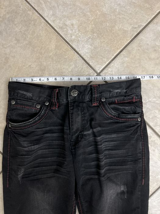 Rare Affliction rare red stitch jeans y2k | Grailed