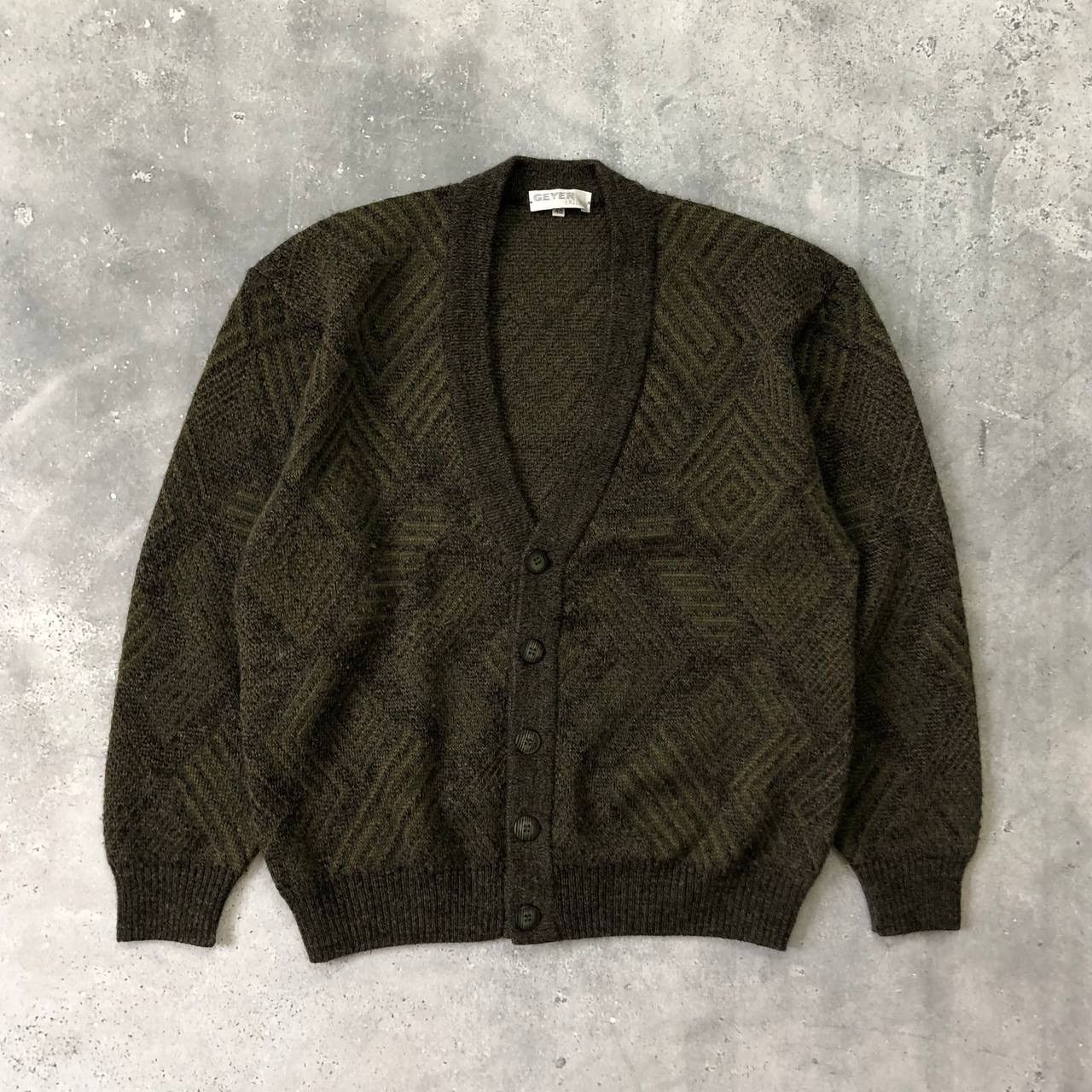 Coloured Cable Knit Sweater × Patterned Cardigans × Vintage 90s Geyer Patterned Cardigan Vintage ...