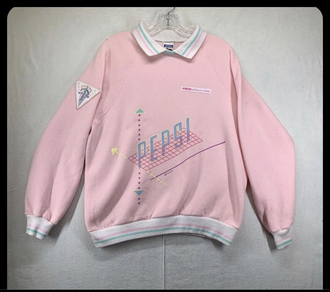 Pepsi × Vintage Vintage 1980’s Pepsi Apparel Collared Sweatshirt pink ...