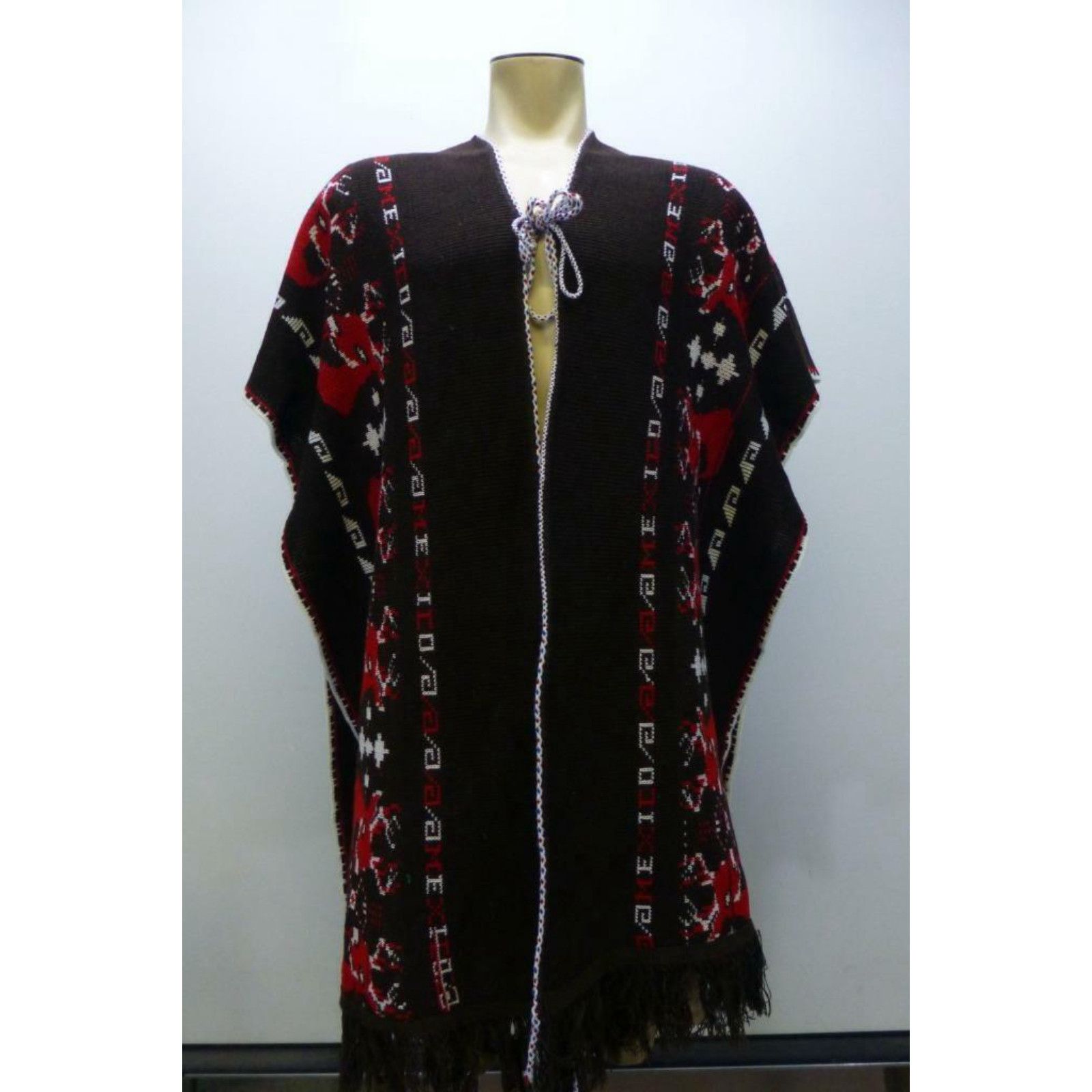 Vintage Brown Mexican Mexico Deer knit Shawl sarape jorongo cloak ...
