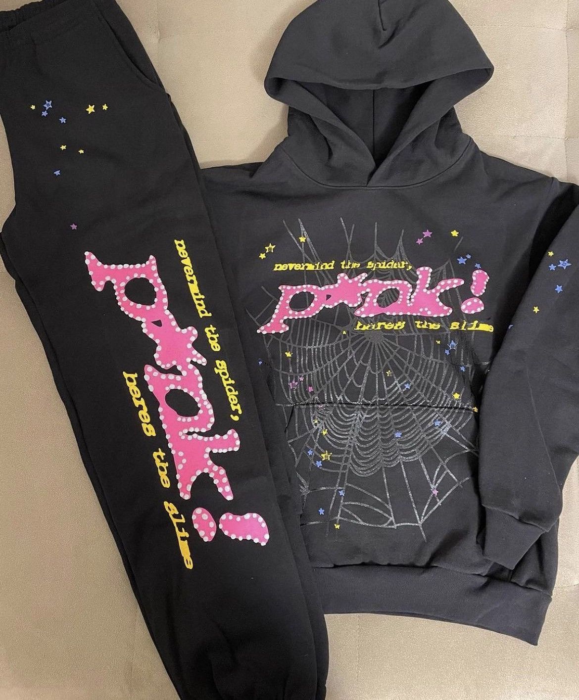 Sp5der Sp5der spider sweatsuit black hoodie + pants bundle large | Grailed