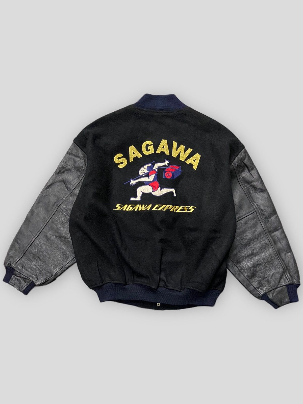 Vintage 70s famous Sagawa Express Japan Leather Wool Varsity Jacket ...