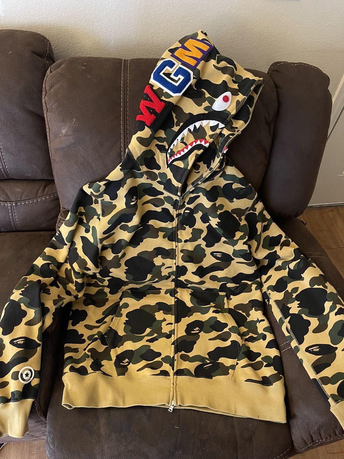 Bape 1st Yellow camo shark full zip hoodie | Grailed