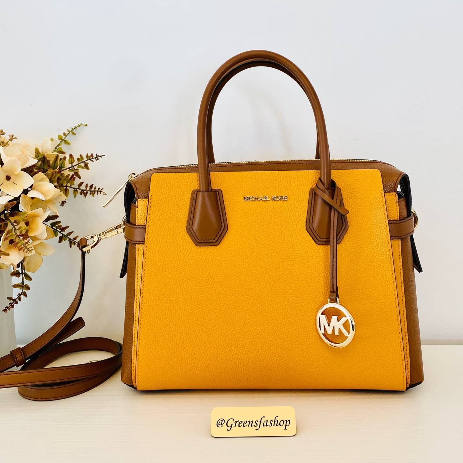 Michael Kors Michael Kors Mercer MD Pebbled Leather Belted Satchel ...