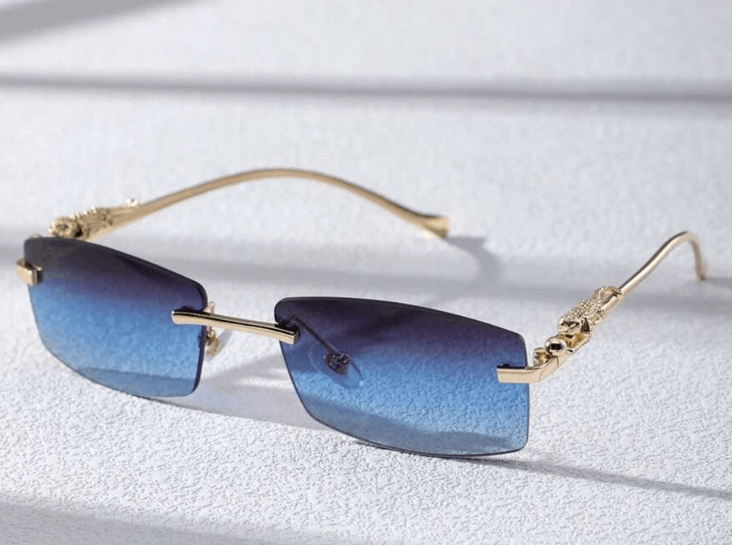Streetwear × Vintage Vintage Blue tinted Men Square Rimless Glasses ...