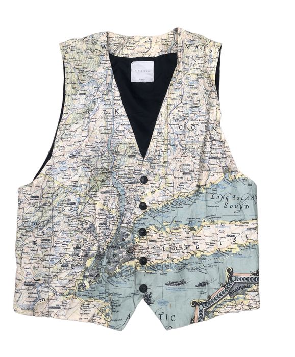 Designer FELISSIMO New York Overprinted Map Vest Jacket Coat Designer ...