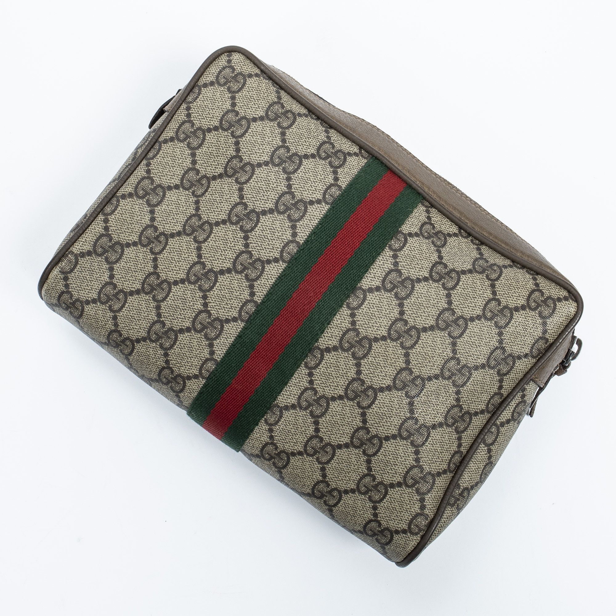 Gucci Accessory Collection Web Clutch in Beige/Brown Supreme Coated ...