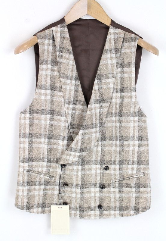 Suitsupply Salvo Uk38r Silk Linen Check Double Breast Waistcoat 43595