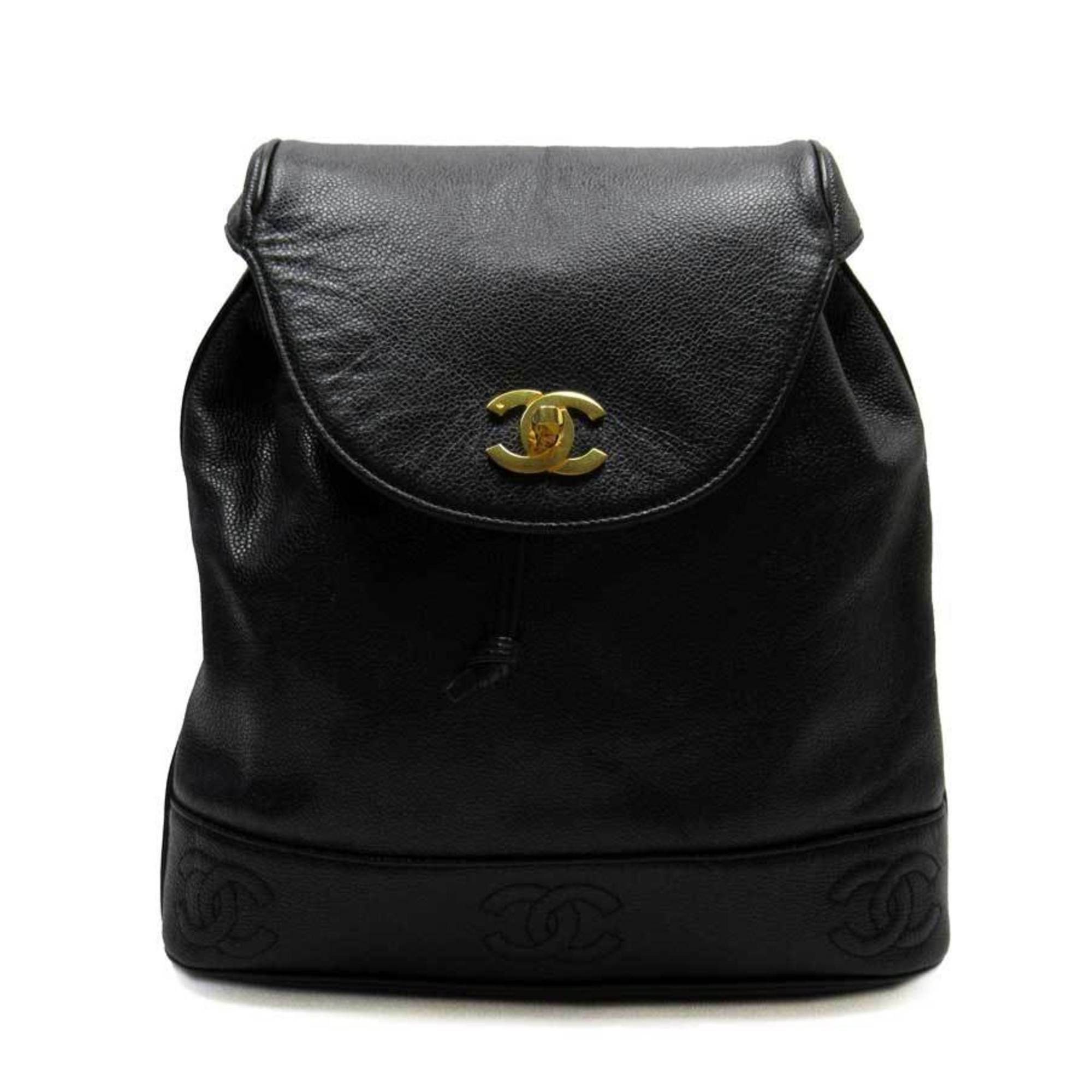 Chanel Chanel rucksack backpack triple coco mark black gold caviar skin ...