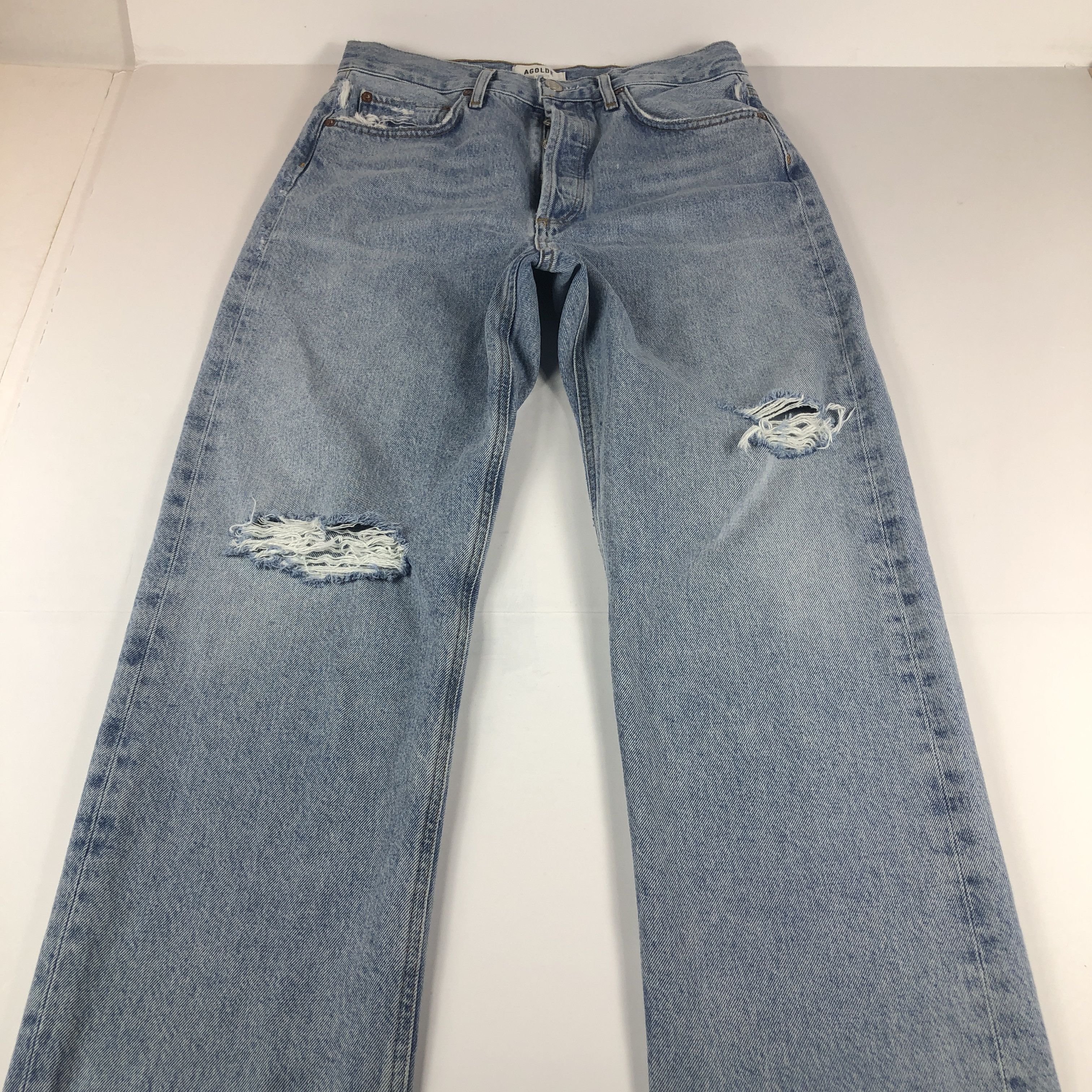 Agolde Agolde 90s Mid Rise Loose Fit Light Blue Distressed Denim | Grailed