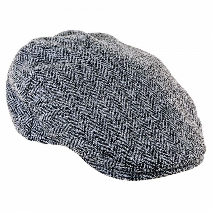 Harris Tweed LARGE Harris Tweed Cap ZH014 in BLACK / GRAY HERRINGBONE ...
