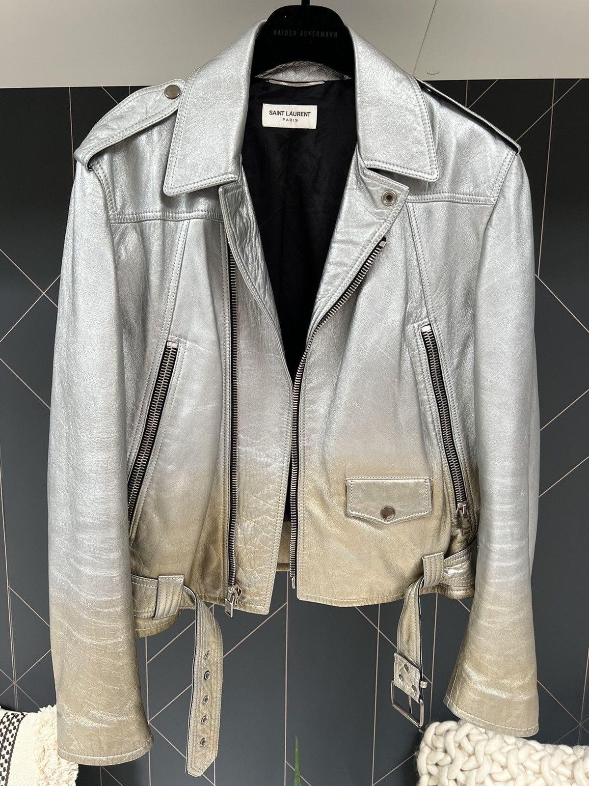 Saint Laurent Paris Saint Laurent Metallic Silver Biker Jacket | Grailed