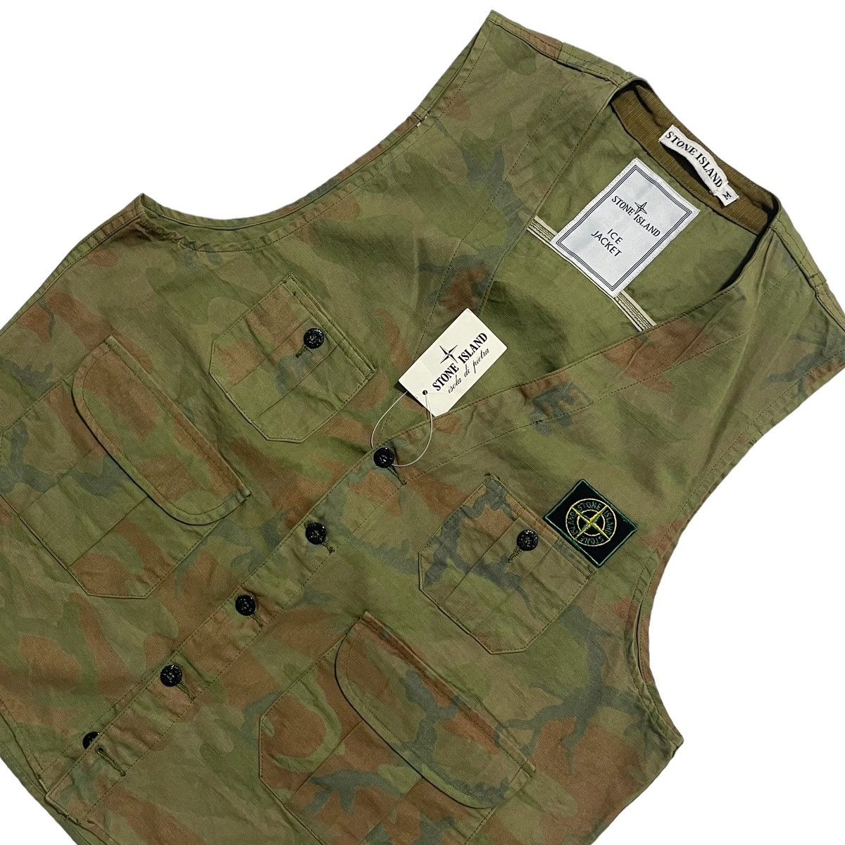 Stone Island Stone Island Ice Jacket Vest with Iconic Green Edge Patch ...