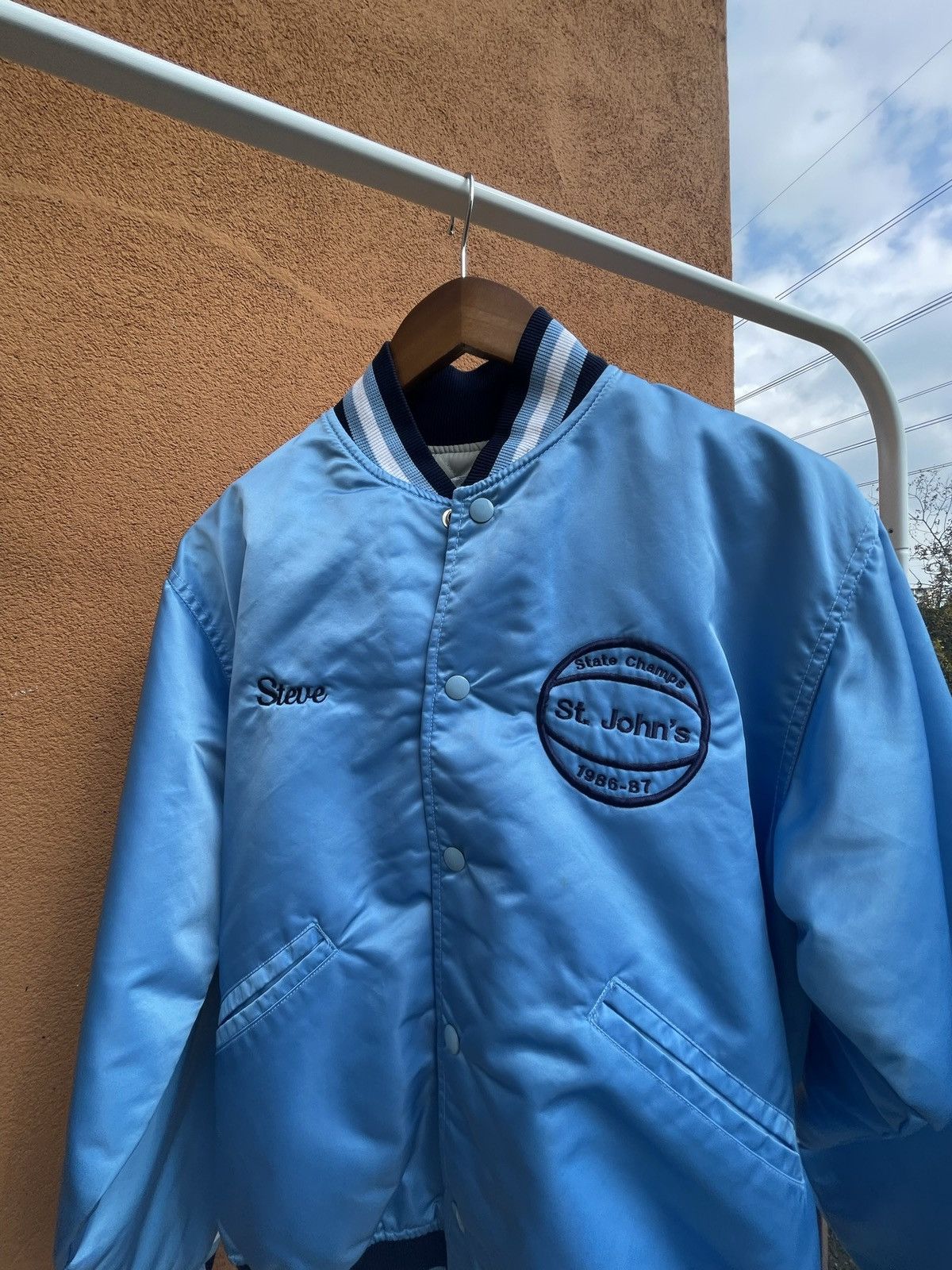 Vintage Vintage 80’s UNC Blue Satin Varsity Jacket St.Johns basket ...