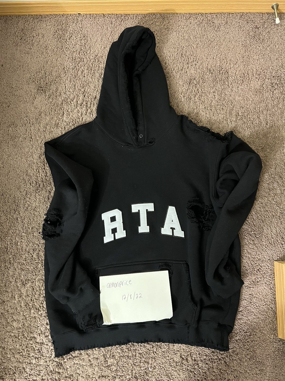 Rta Black Distressed RtA Logo Hoodie | Grailed
