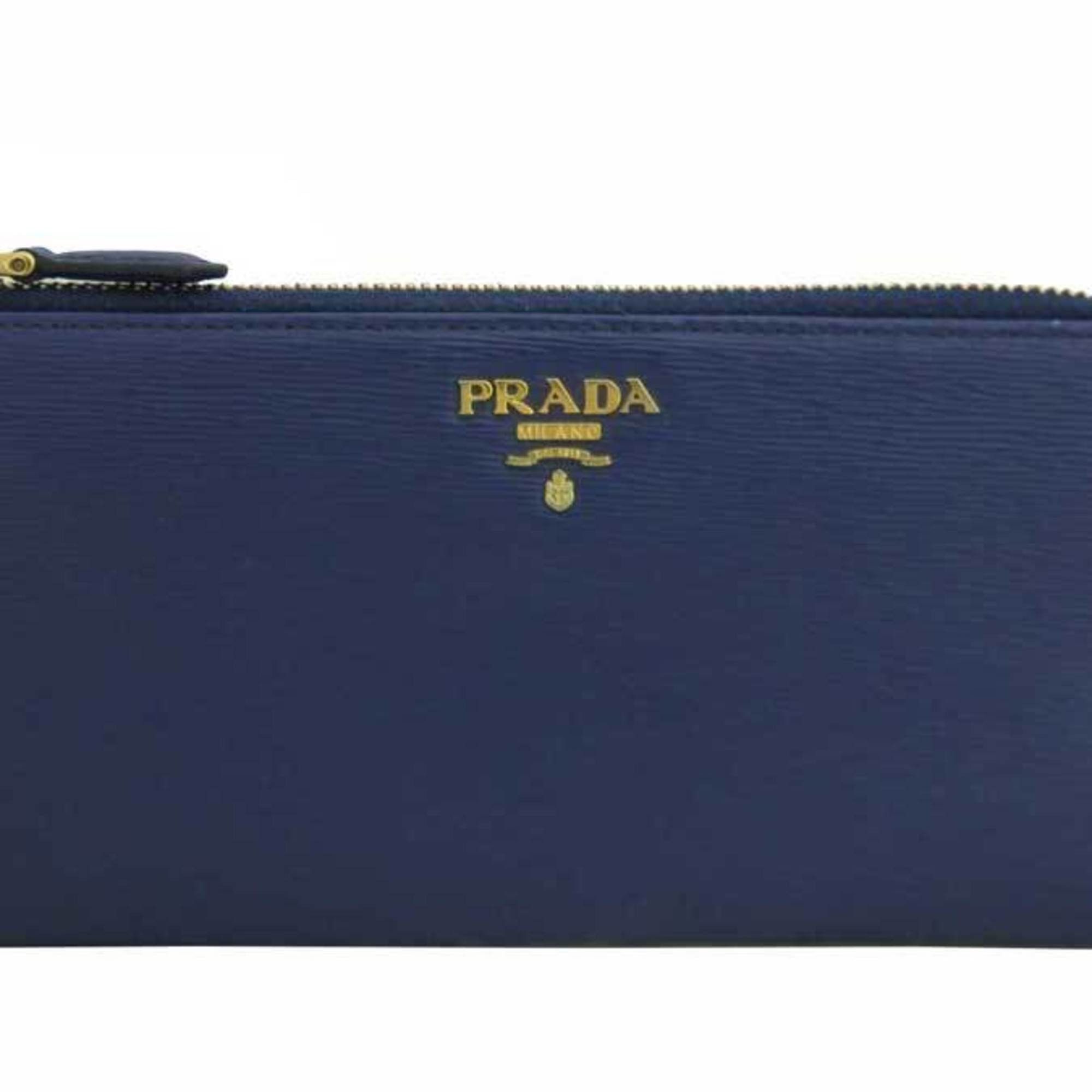 Prada Prada wallet logo blue x gold metal fittings leather long L ...