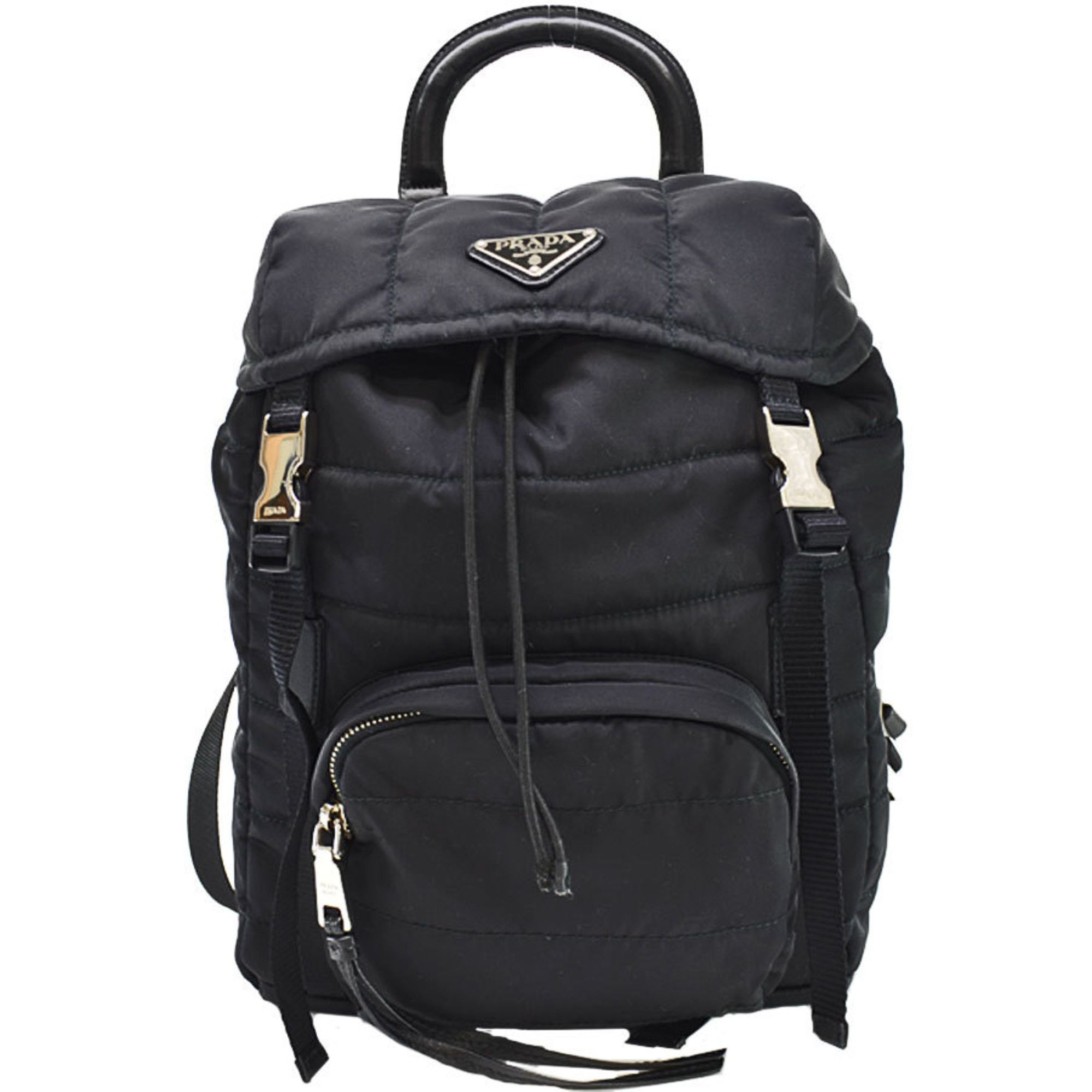 Prada Prada rucksack triangle logo black x silver nylon leather metal ...
