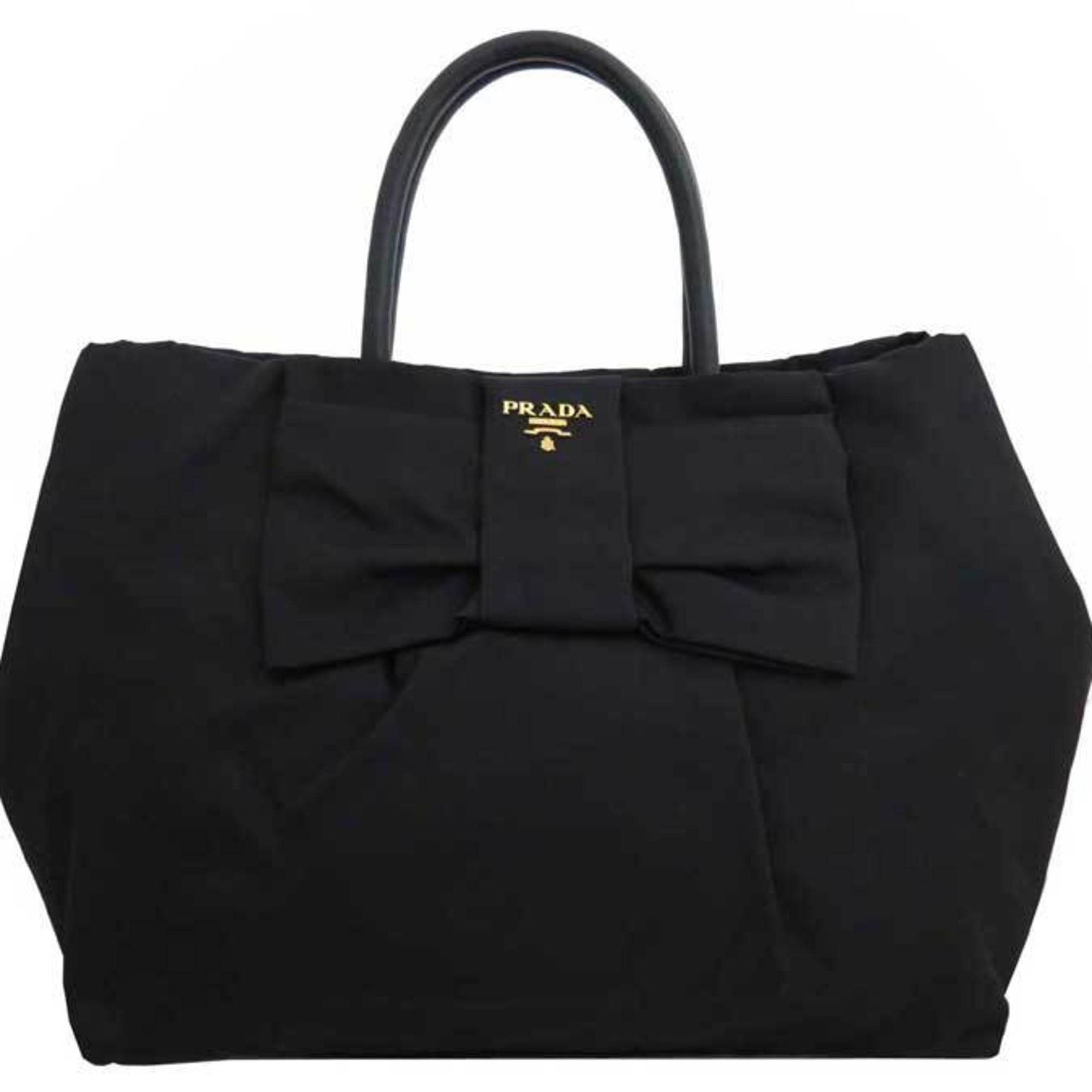 Prada Prada handbag logo ribbon black nylon x leather tote bag ladies ...