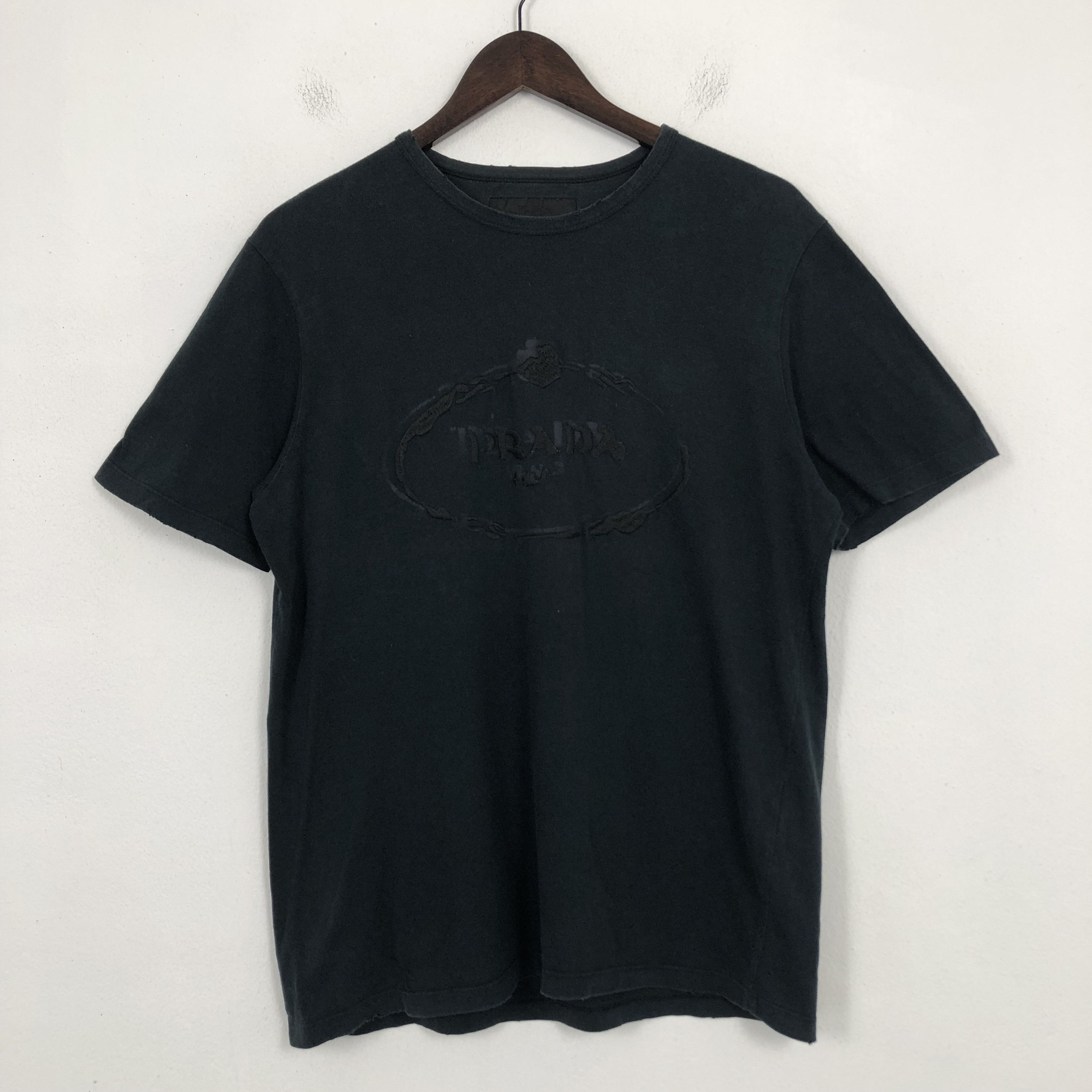 Prada Prada Milano Embroidery Logo Black Tshirt | Grailed