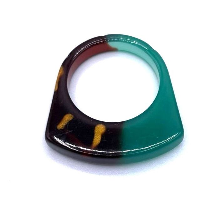 Jewelry Aqua Blue and Brown with Yellow Gold Acrylic Ring Size 7 | Grailed