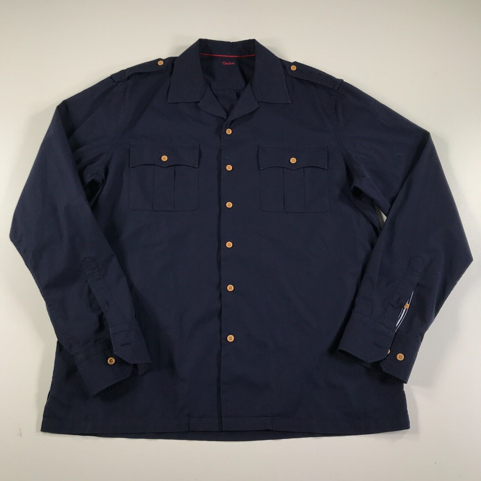 Vintage Onsloe Mens Large Button Down Shirt Navy Blue Long Sleeve ...