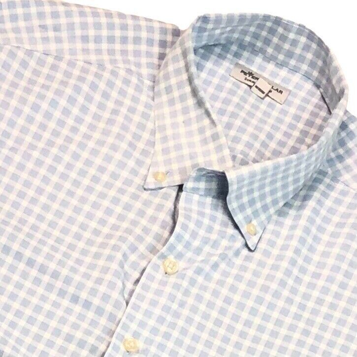 Peter Millar Peter Millar Men's 100% Polyester Button-Down Shirt Blue/White Gingham • Large ...