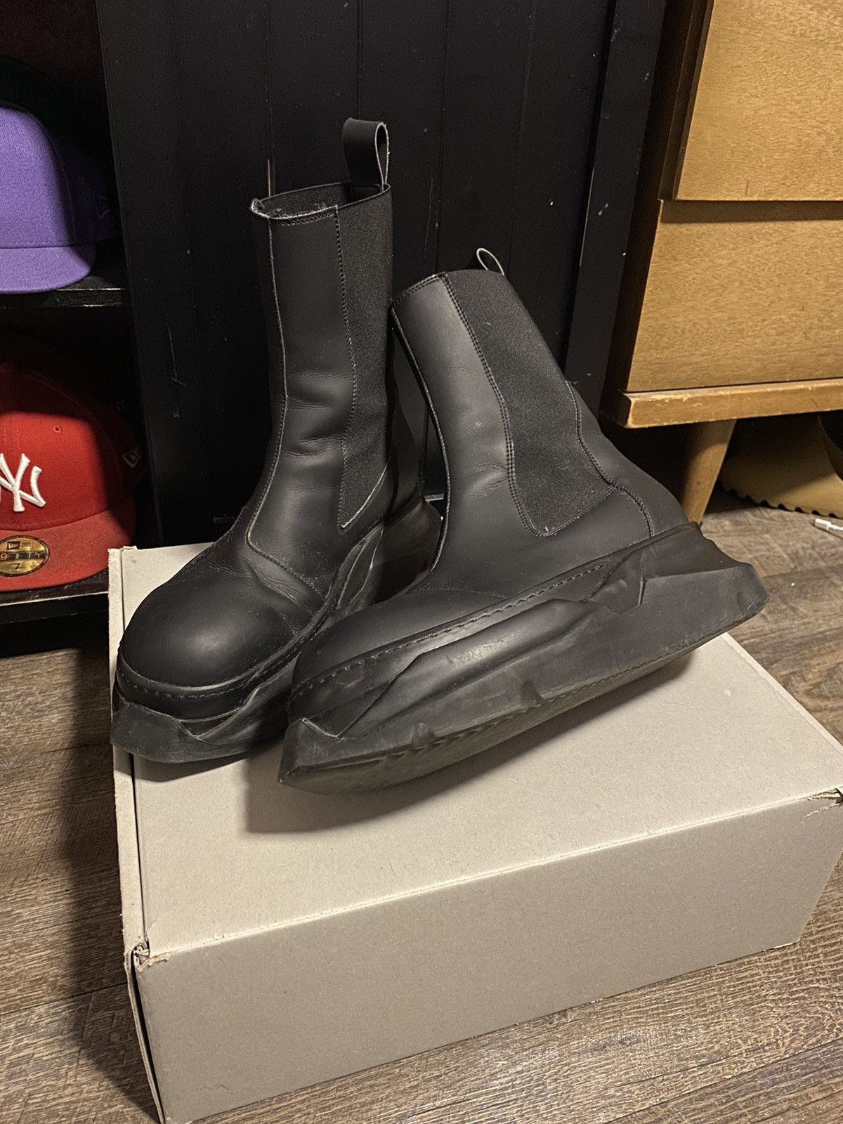 Rick Owens Triple Black Abstract Beetle Bozo Boots | Grailed