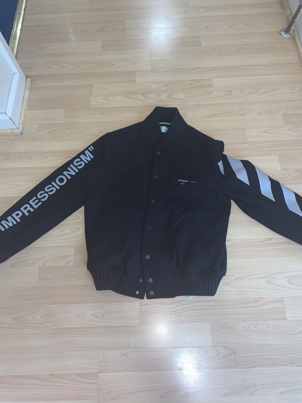 Off-White Off white Impressionism brushed wool-blend varsity jacket ...