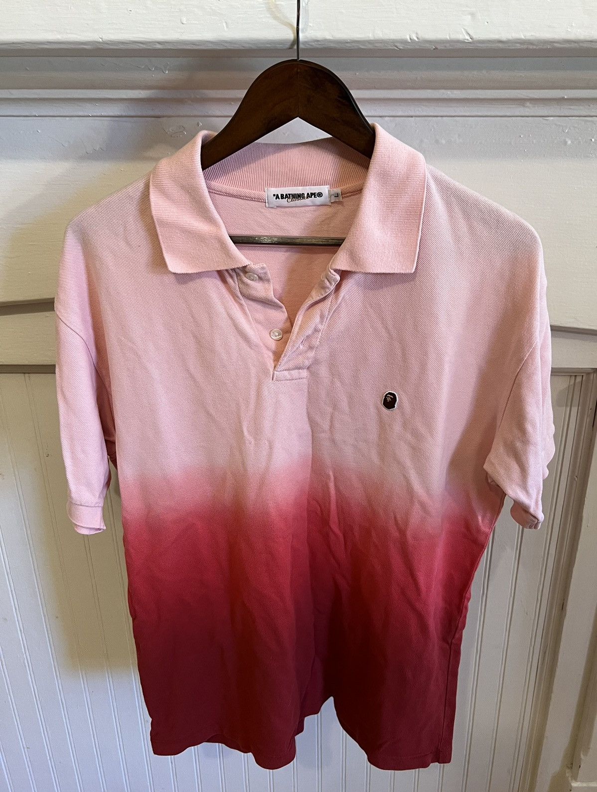 Bape Pink red gradient fade logo polo | Grailed