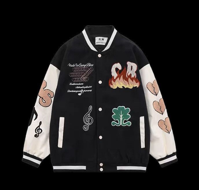Japanese Brand Fire Flame Varsity Jacket Bomber Jacket Streetwear | Grailed