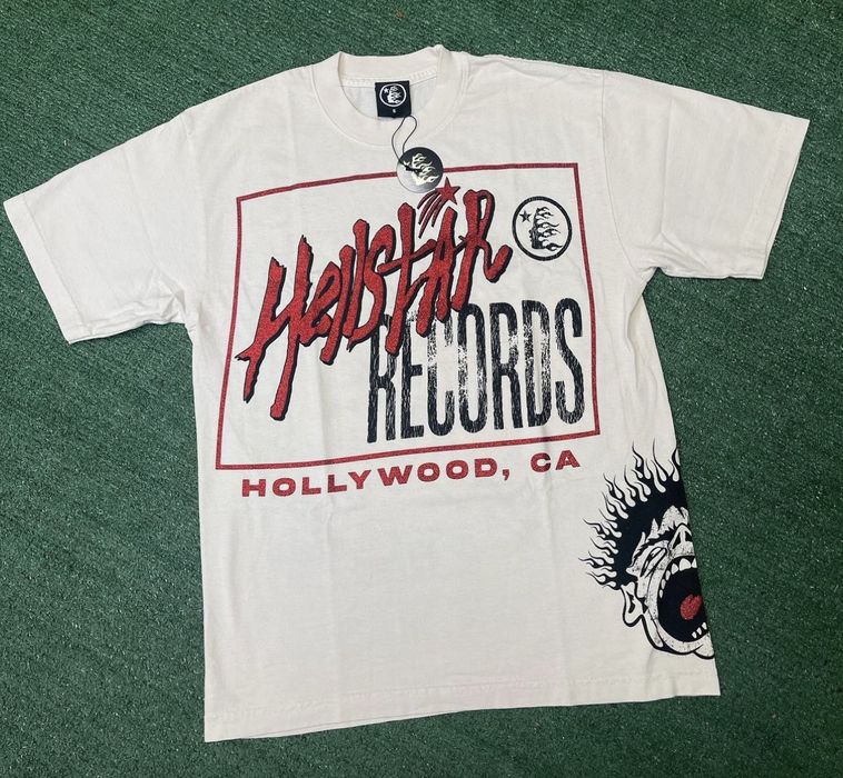 Designer Hellstar Studios “Hellstar Records” T-Shirt Vintage White | Grailed