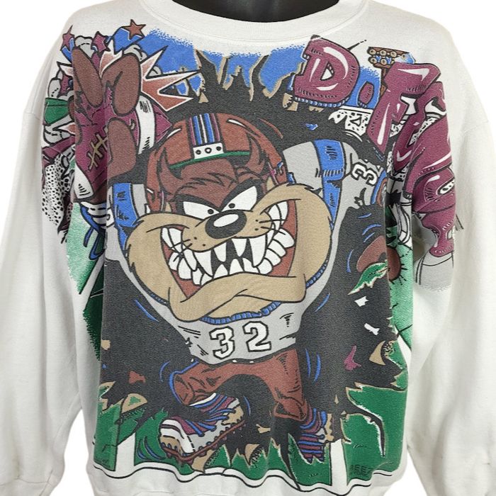 Tultex Taz Football Sweatshirt Vintage 90s Looney Tunes Warner Bros ...
