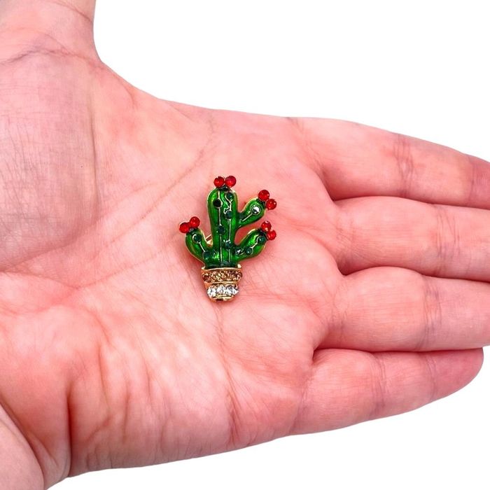 Jewelry Yellow Gold with Oil Drip and Crystal Potted Cactus Brooch ...