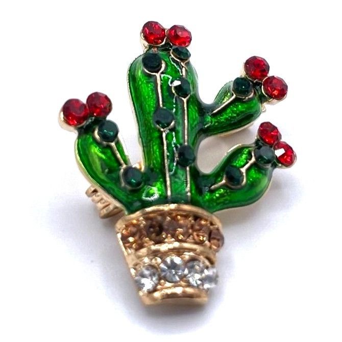Jewelry Yellow Gold with Oil Drip and Crystal Potted Cactus Brooch ...