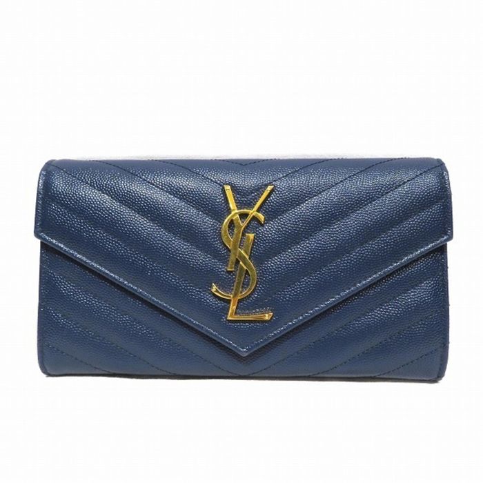 Yves Saint Laurent Yves Saint Laurent navy long wallet bi-fold ladies ...