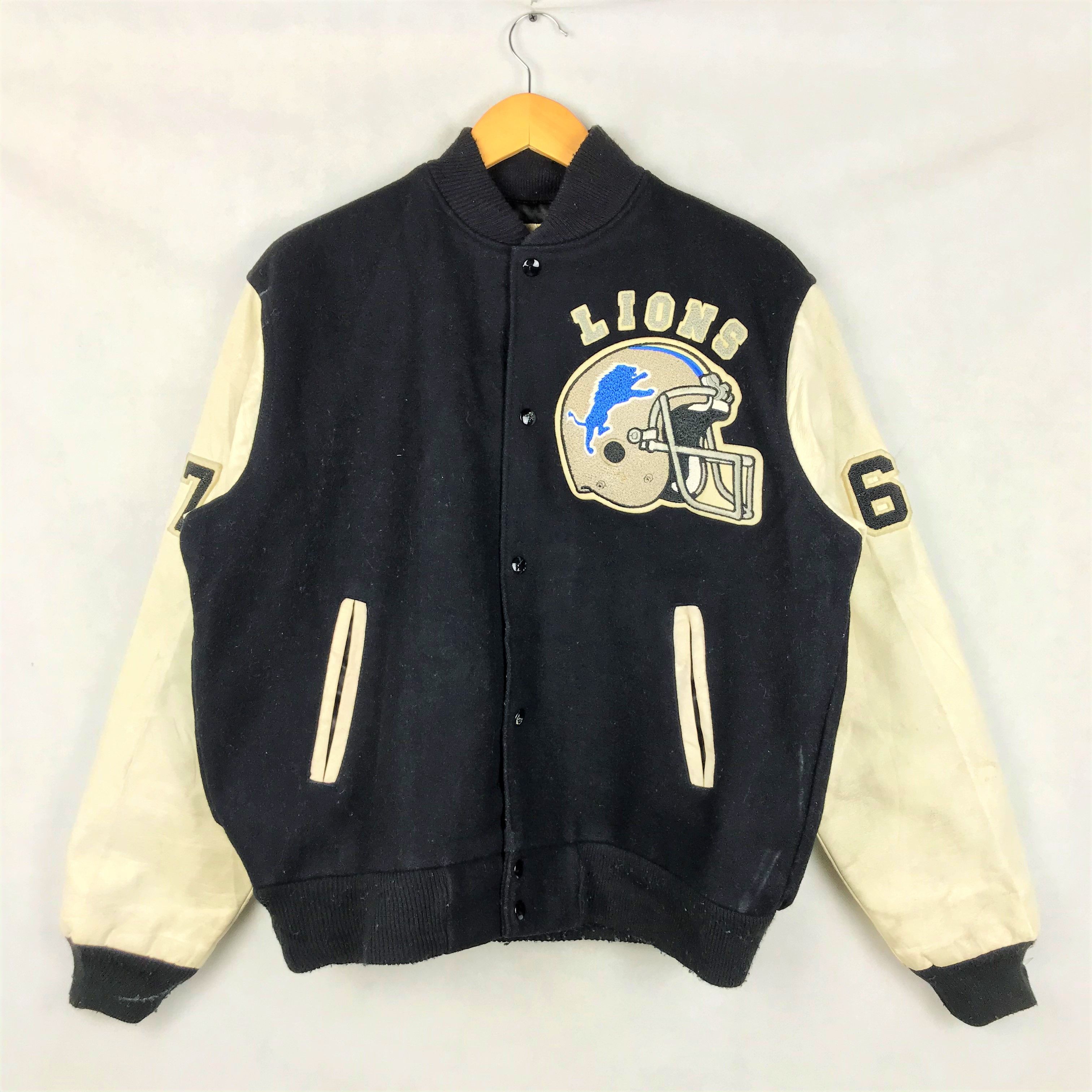 Vintage Varsity Jacket Chalk Line Detroit Lion Leather Sleeve | Grailed