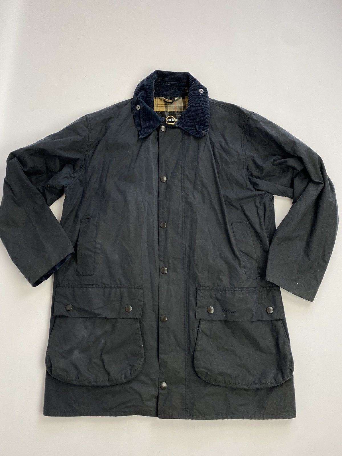 Barbour × Vintage Barbour Border Navy Wax Jacket "42" Mens Shooting ...