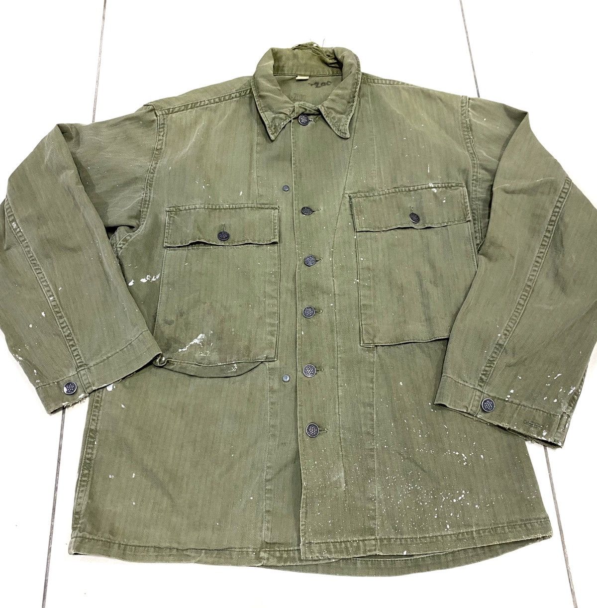Vintage True Vintage WWII HBT paint splatter Army Jacket | Grailed