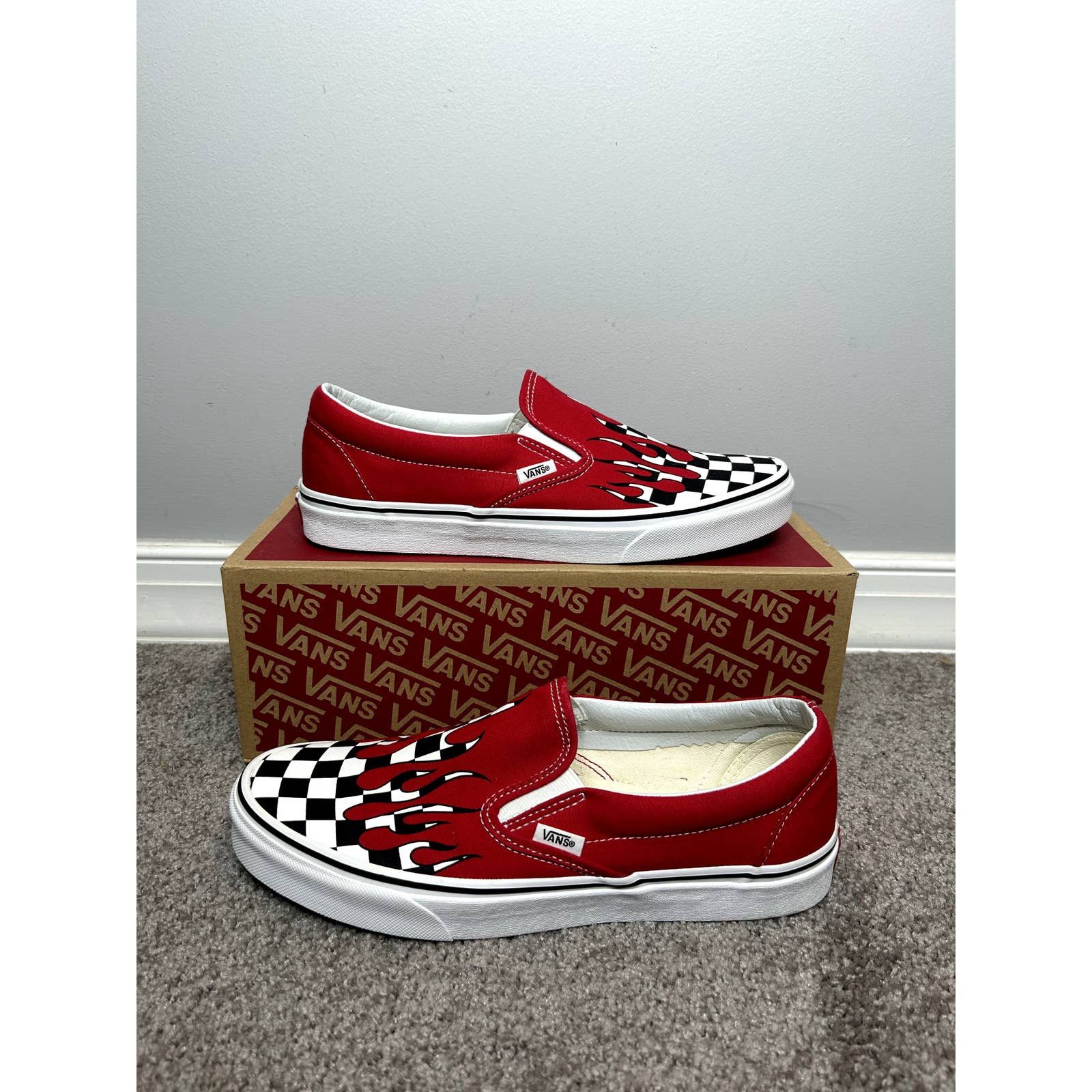 Streetwear × Vans × Vintage Vans Checkered Flame Slip on Shoes | Grailed