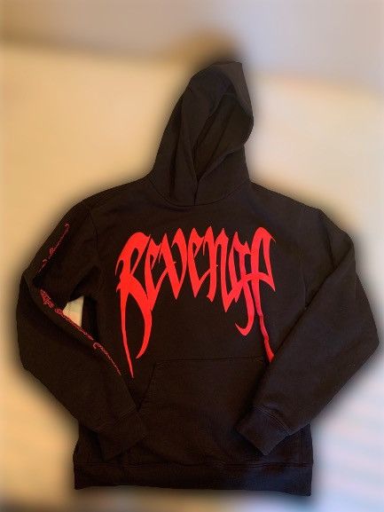 Revenge Revenge Black and Red Arch Logo Hoodie (M) | Grailed