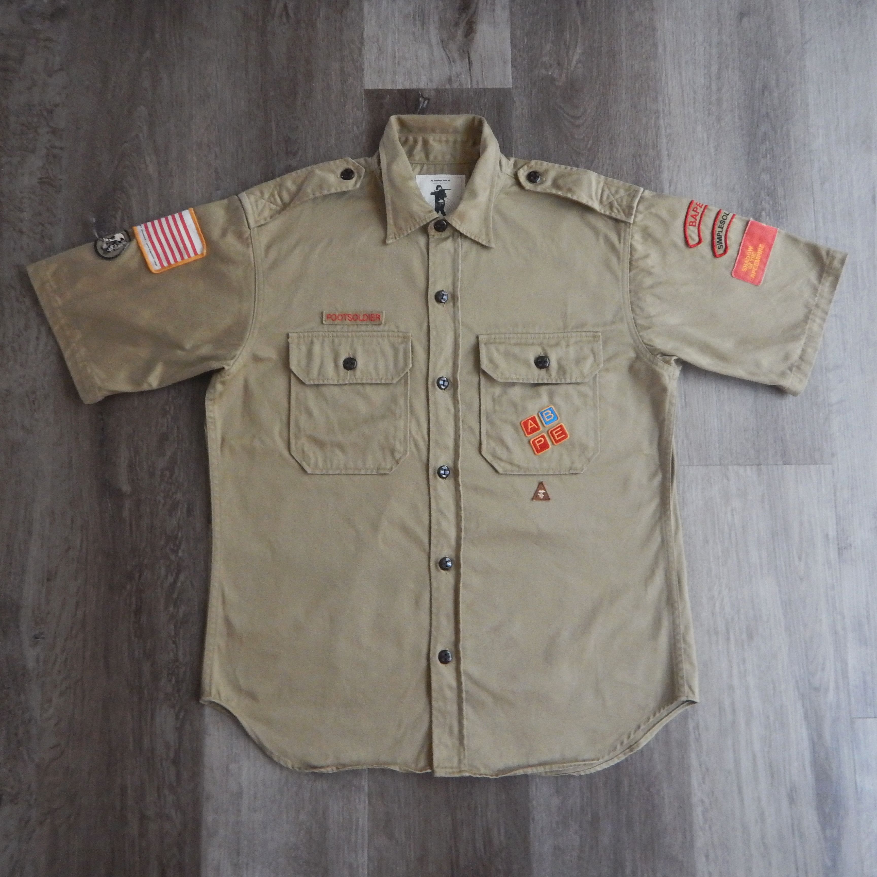 Bape Early 2000s Bape Tan Ranger Patch Short Sleeve Button Shirt | Grailed