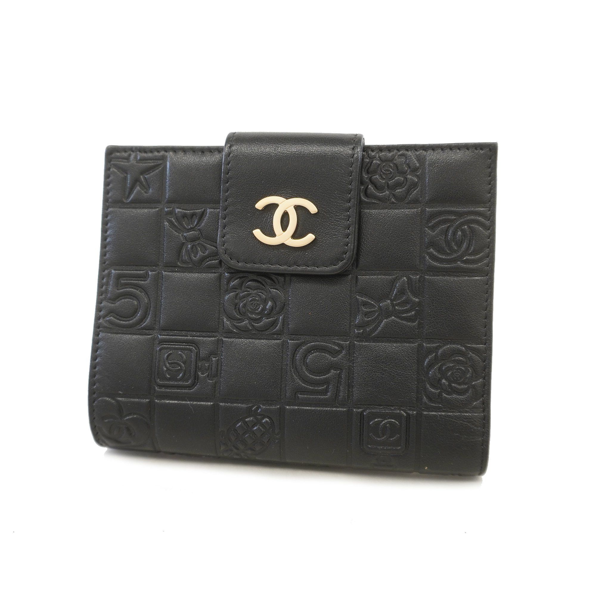 Chanel Auth Chanel Icon Bi-fold Wallet Gold Metal Fittings Women's ...