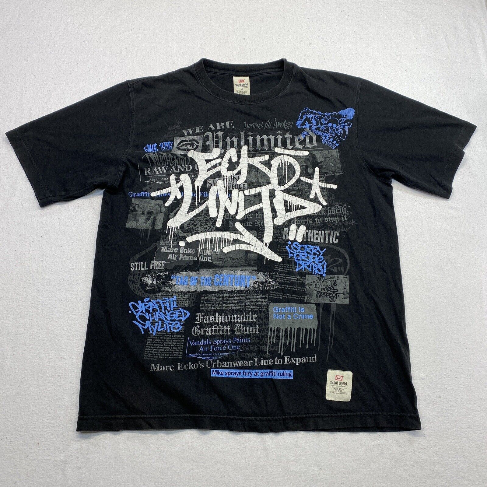 Ecko Unltd. Vintage Ecko T Shirt Mens Medium Black Short Sleeve Double ...