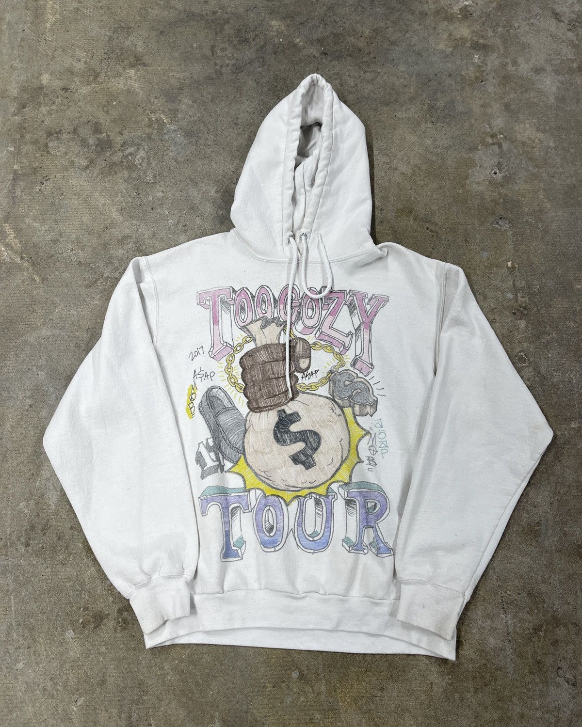 Asap Rocky A$AP Mob AWGE Money Bag Too Cozy Tour Merch Hoodie in White ...