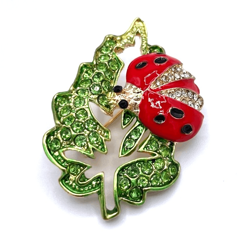 Jewelry Yellow Gold with Crystal Oil Drip Ladybug on Leaf Brooch | Grailed