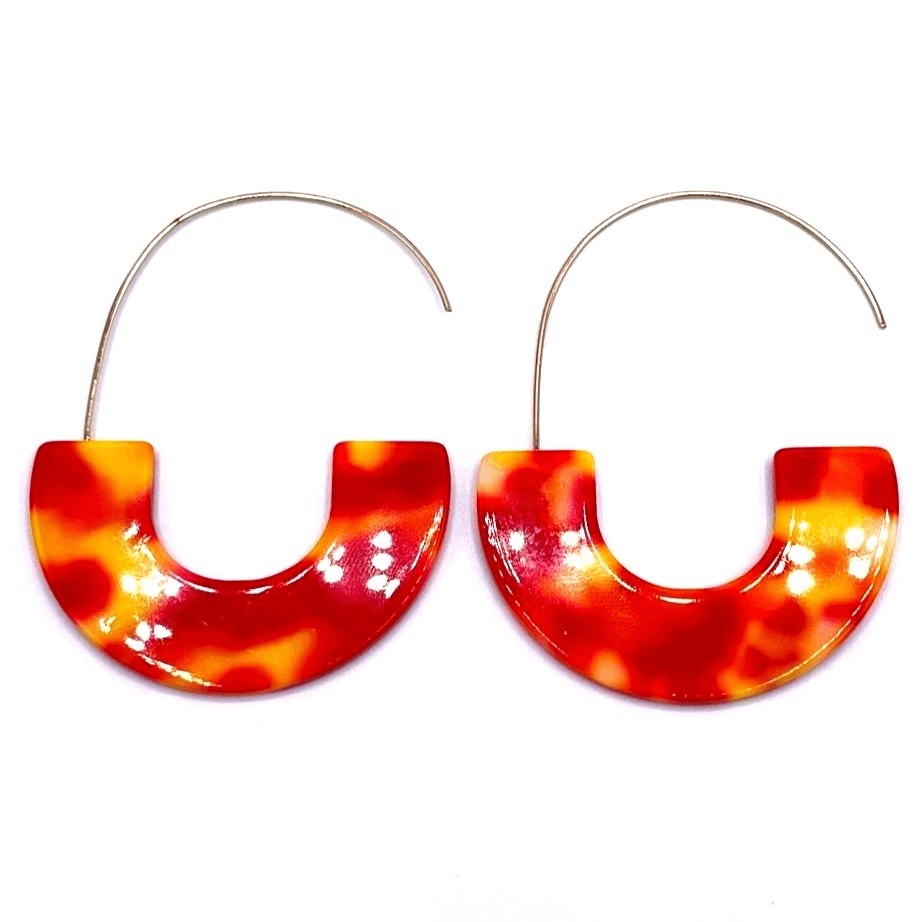 Jewelry Red and Orange Tortoise Shell Acrylic Hoop Earrings | Grailed